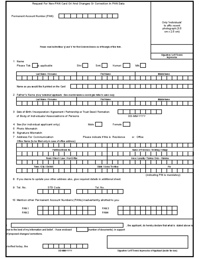 PAN Information Change Form | PDF | Written Communication | Government ...