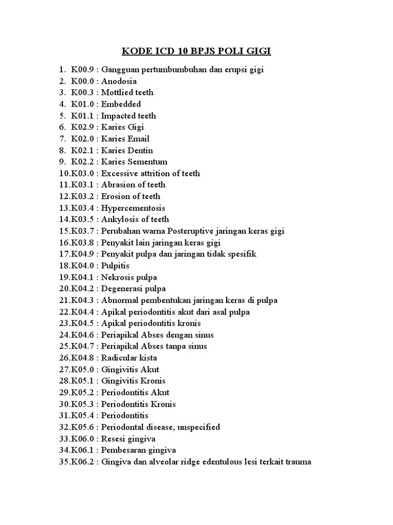 Kode Icd 10 BPJS Poli Gigi | PDF