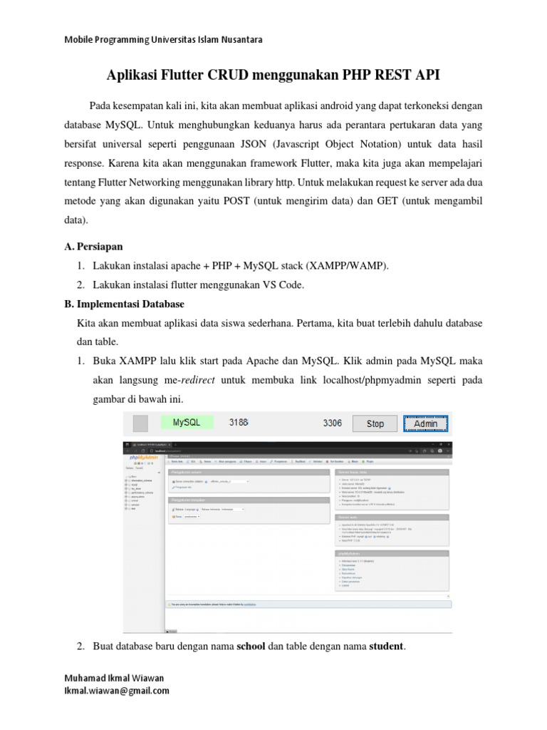 CRUD Flutter RestAPI PHP Native Dan MySQL | PDF