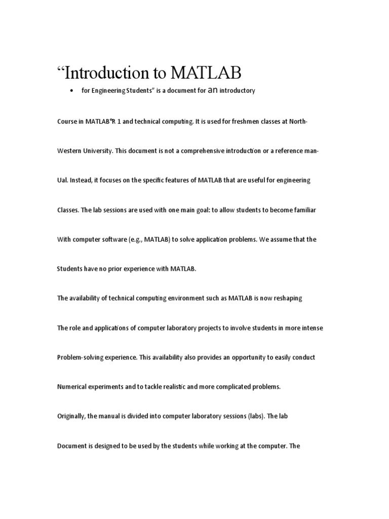Introduction To Matlab Pdf Matlab Laboratories