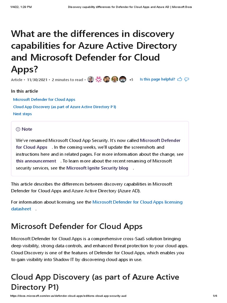 Discovery Capability Differences For Defender For Cloud Apps and Azure ...