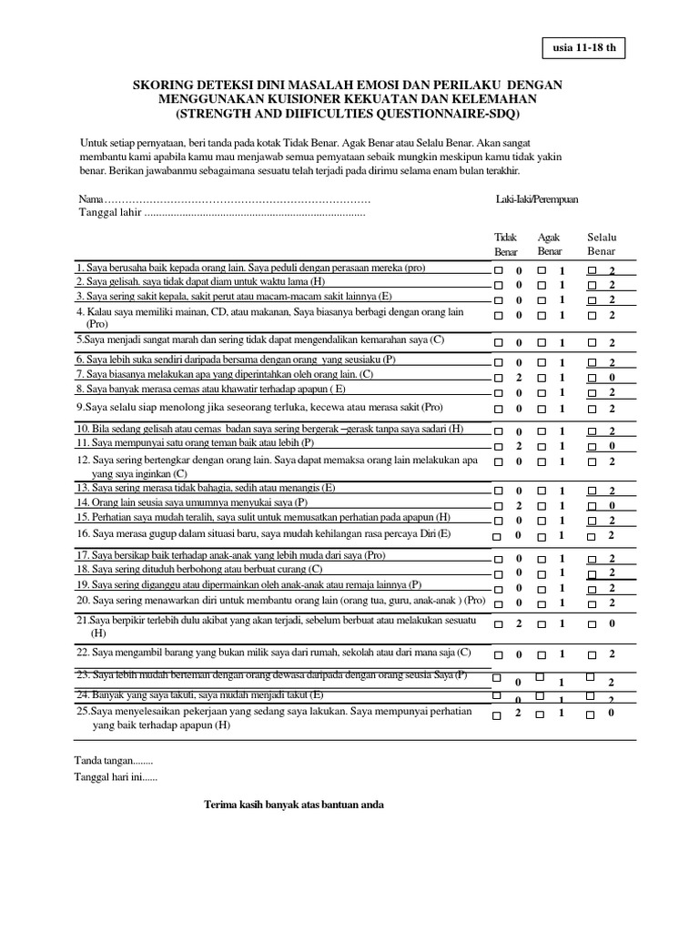 Instrumen SDQ Dan Skoring | PDF