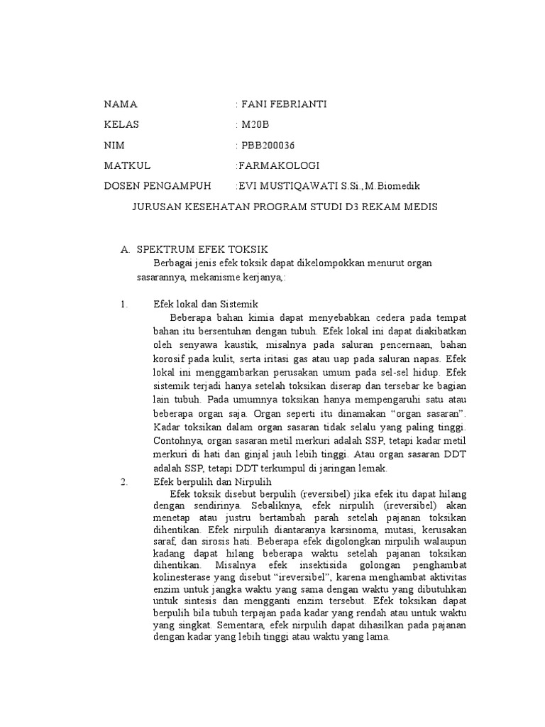 EFEK TOKSIK DAN JENIS-JENISNYA | PDF