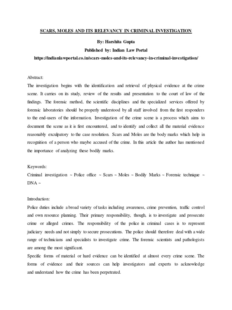 Scars, Moles and Its Relevancy in CR - Investigation | PDF | Forensic ...