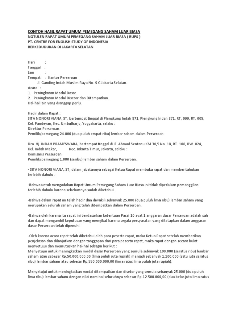 contoh risalah rapat direksi - Lillian Jackson