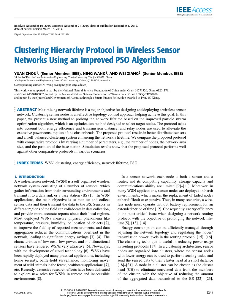 Clustering Hierarchy Protocol In Wireless Sensor Networks Using An Improved Pso Algorithm Pdf