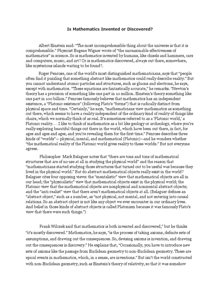 Is Mathematics Invented or Discovered? | Download Free PDF | Teaching ...