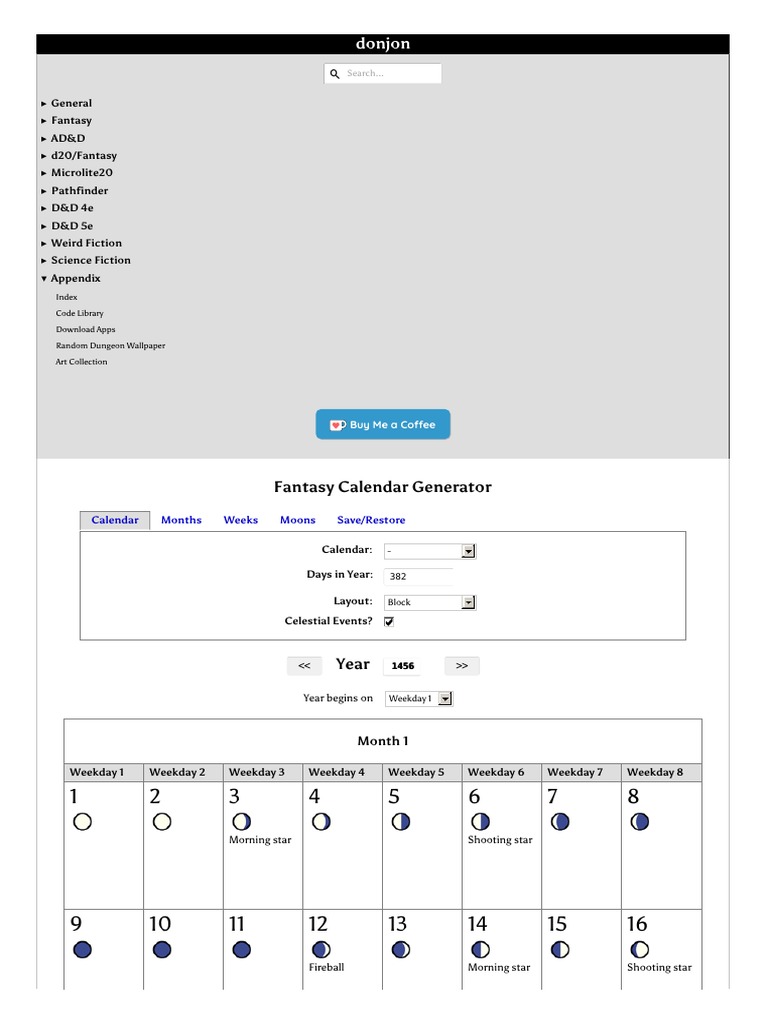 Donjon: Fantasy Calendar Generator | PDF | Meteoroid | Astronomical Objects