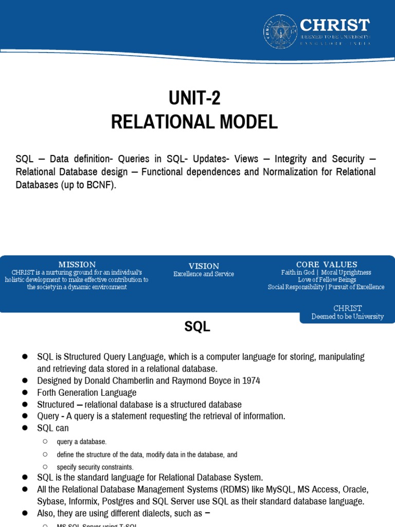 Unit 2 | PDF | Sql | Relational Database