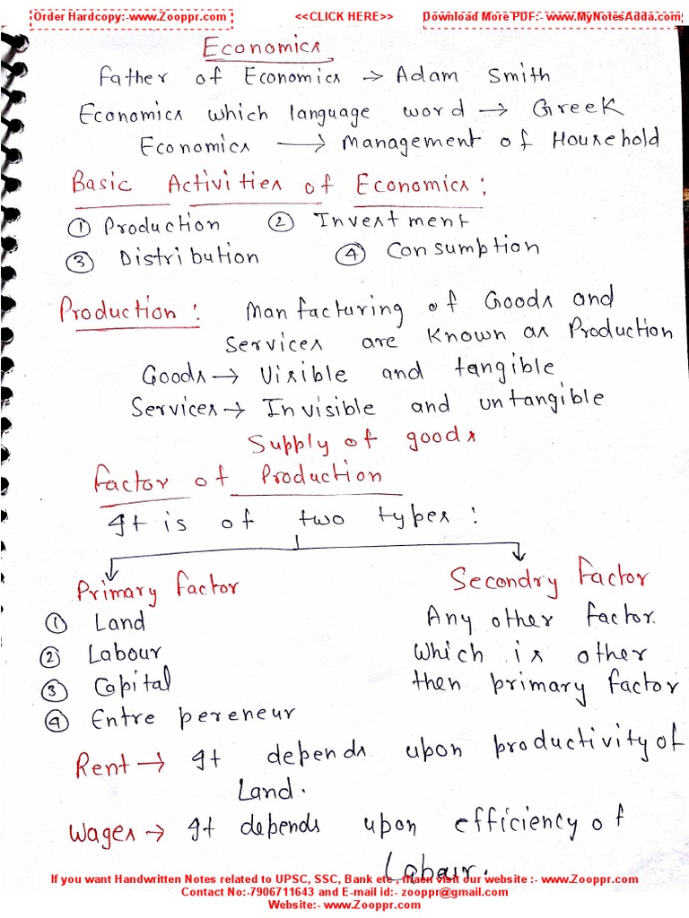 Economics Handwritten Class Notes. by MyNotesAdda | PDF