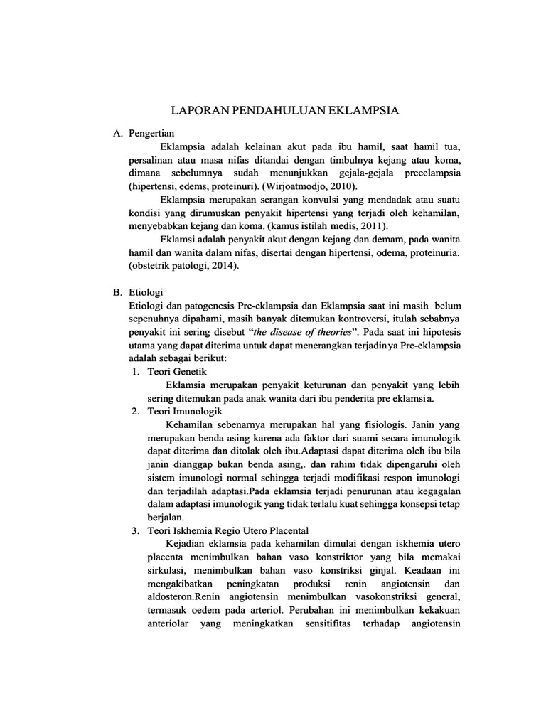 Eklampsia: Pengertian, Etiologi, dan Komplikasi | PDF