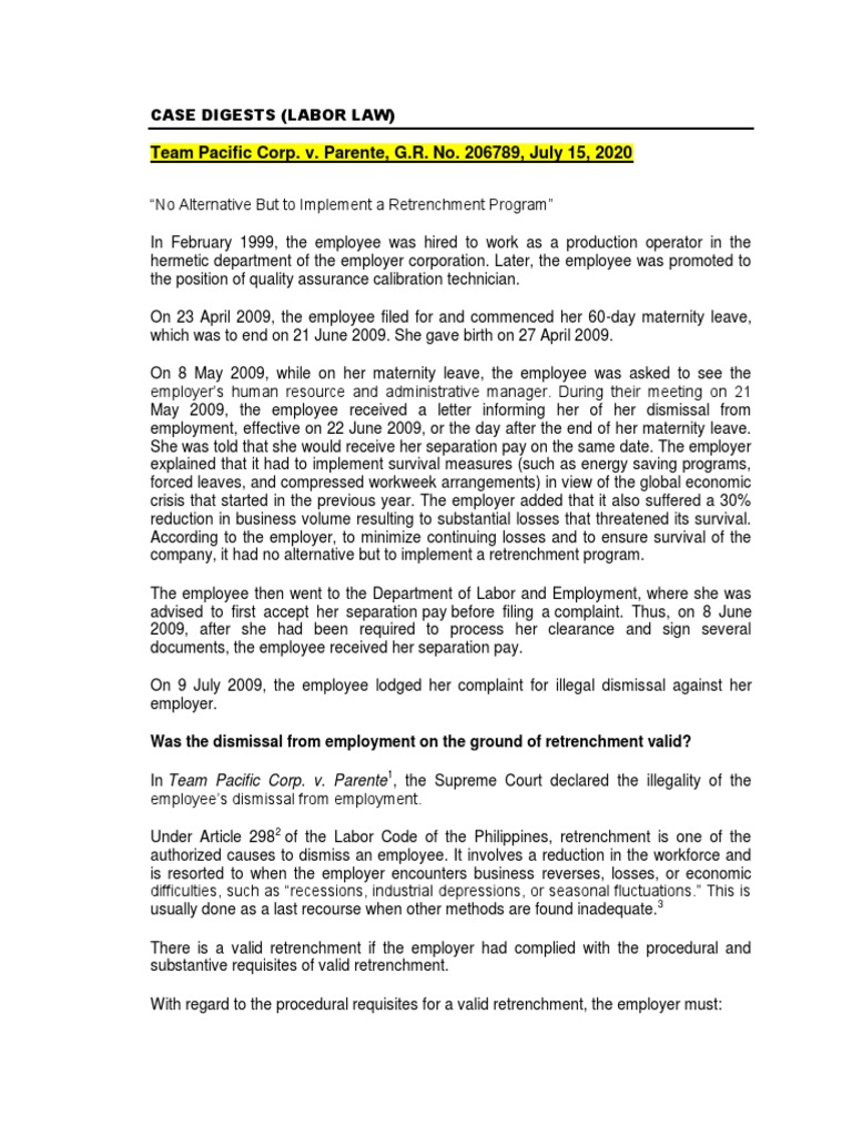 Labor Law Case Digests (2019-2020 | Download Free PDF | Employment ...