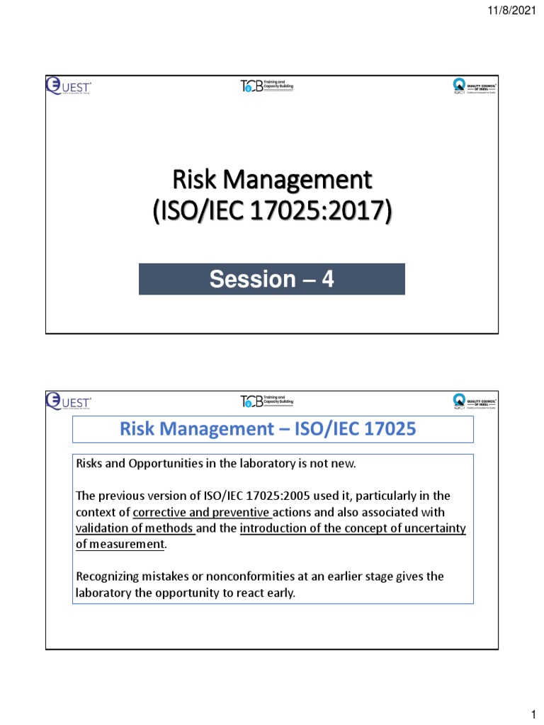 Risk Management (ISO/IEC 17025:2017) : Session - 4 | PDF | Risk ...