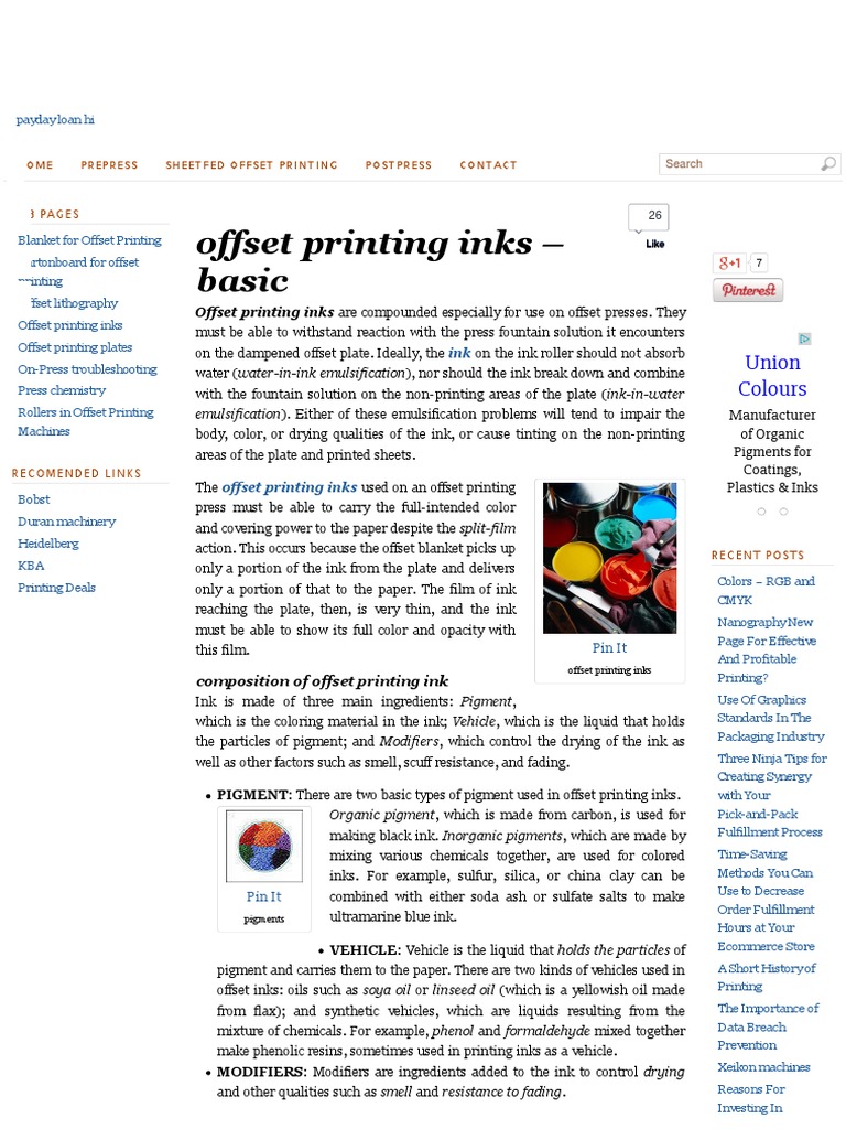 Offset Printing Inks - Offset Printing Technology - Offset Lithography ...