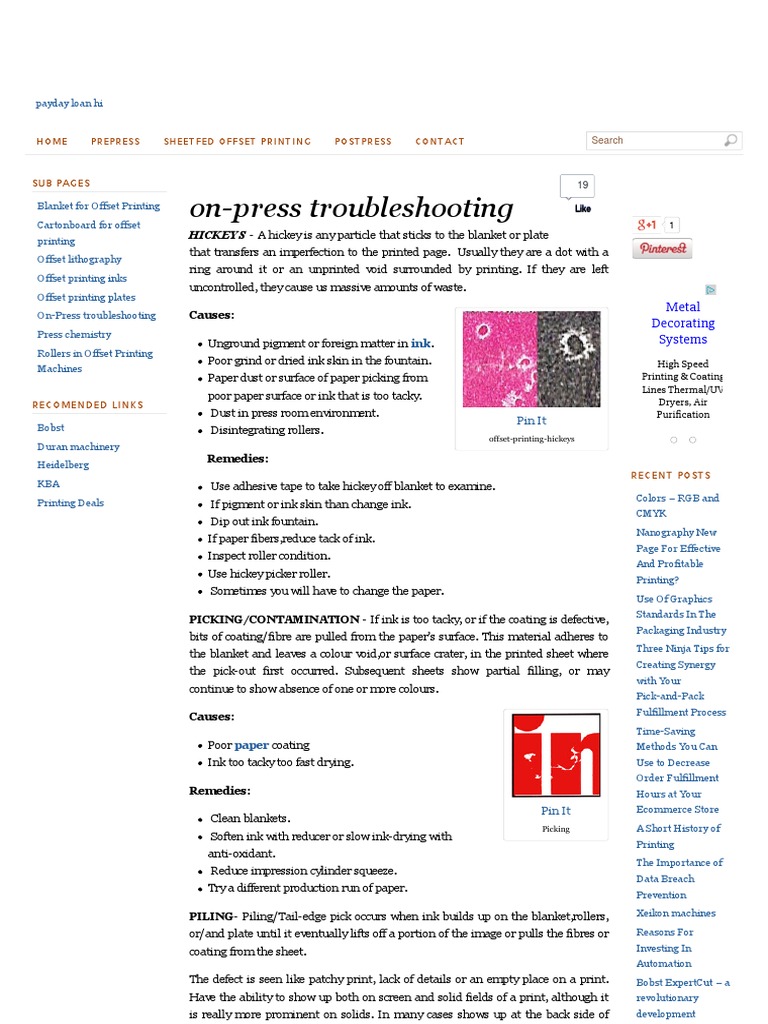 On-Press Troubleshooting - Offset Printing Technology - Offset ...