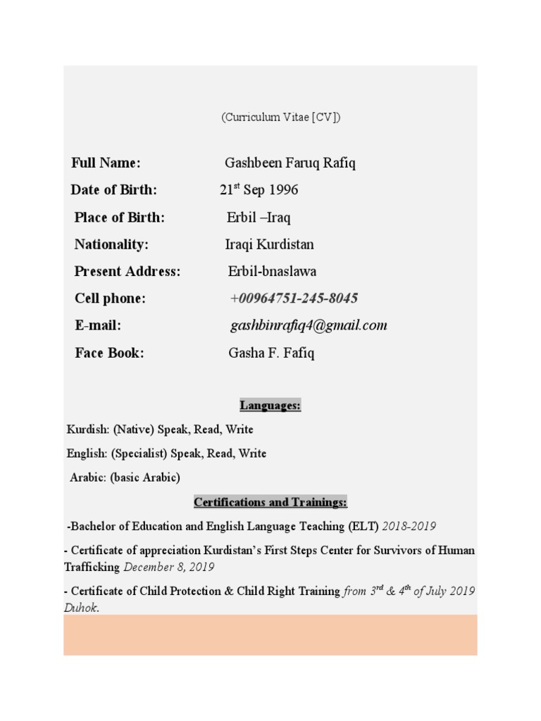 (Curriculum Vitae (CV) ) : Languages | PDF | Career & Growth | Language ...