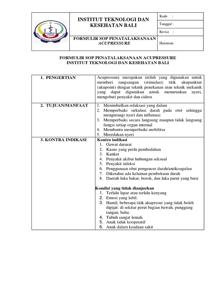 (Perasat 5) Sop Penatalaksanaan Acupressure | PDF
