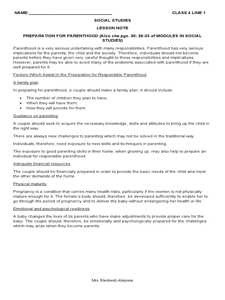 Preparing for Responsible Parenthood | PDF | Parenting | Relationships