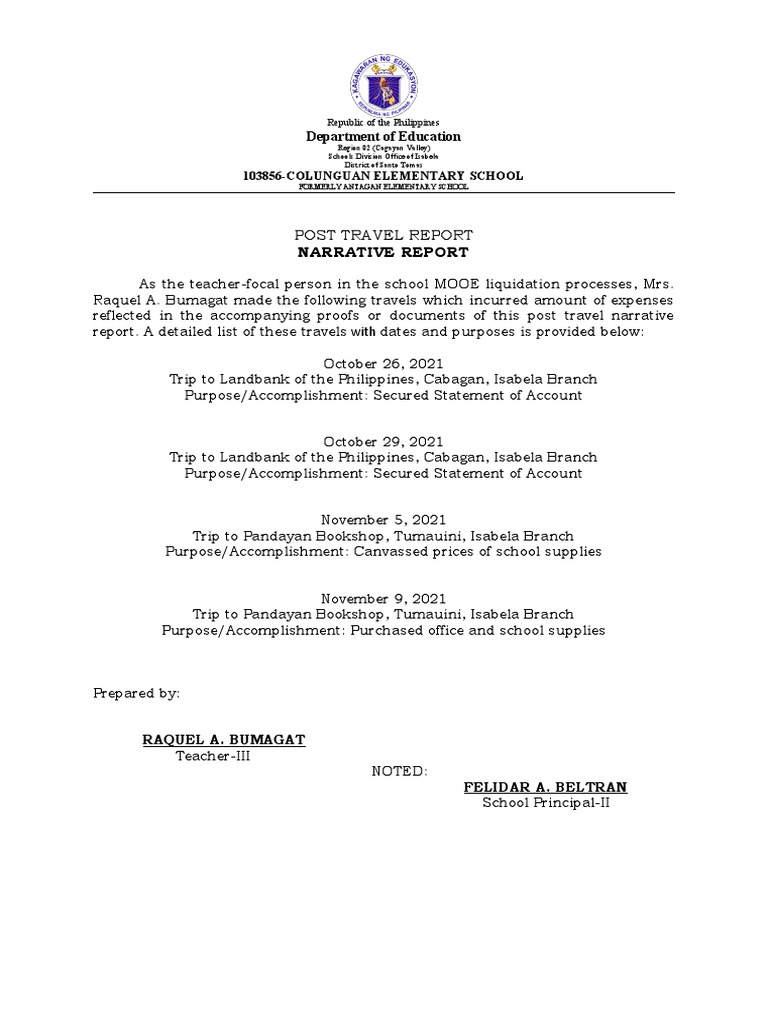 Narrative On POst Travel Report | PDF