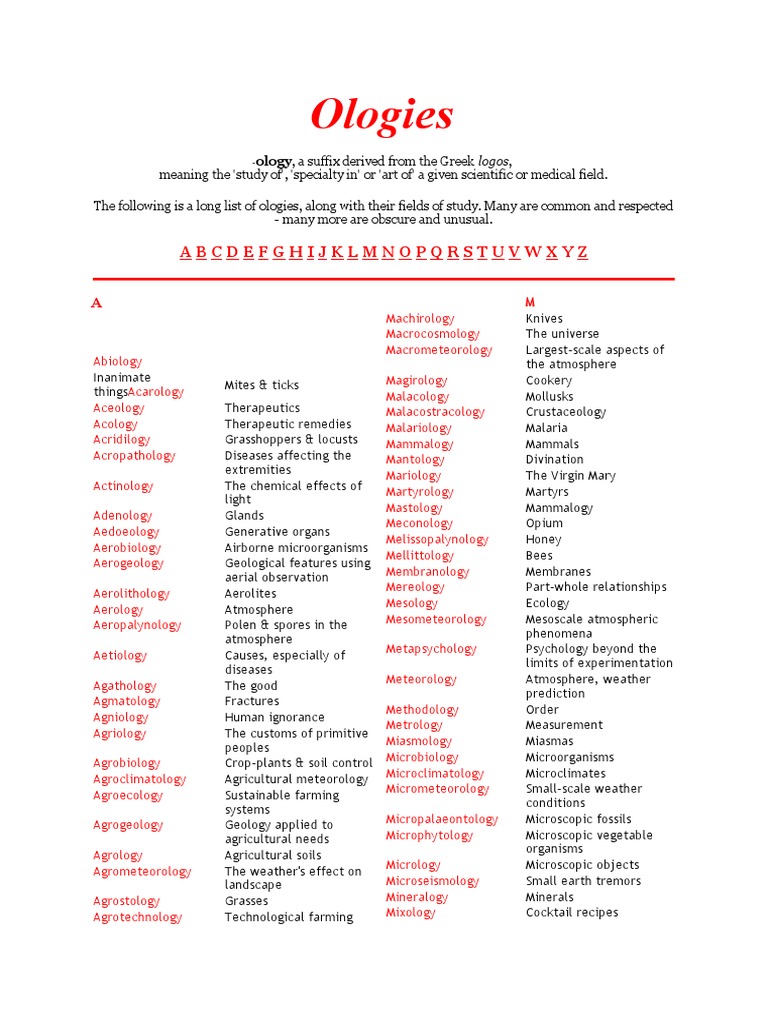 Dictionary of Ologies | Download Free PDF | Senses | Ecology