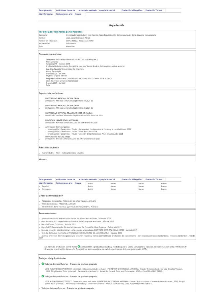 CvLAC Jose Alejandro Lopez Perez | PDF | Universidad | Colombia