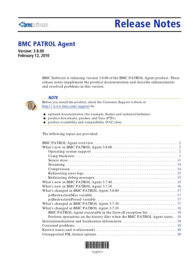 Bmc Patrol Agent 3800 Release Notes Pdf Command Line Interface