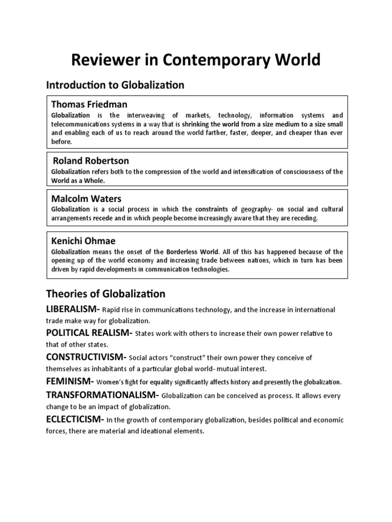Reviewer in Contemporary World: Introduction To Globalization | PDF ...