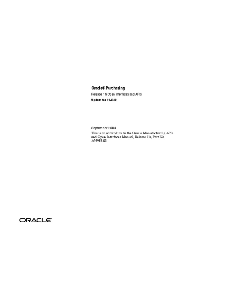 Purchasing Open Interfaces and API 11.5.10 | PDF | Application ...