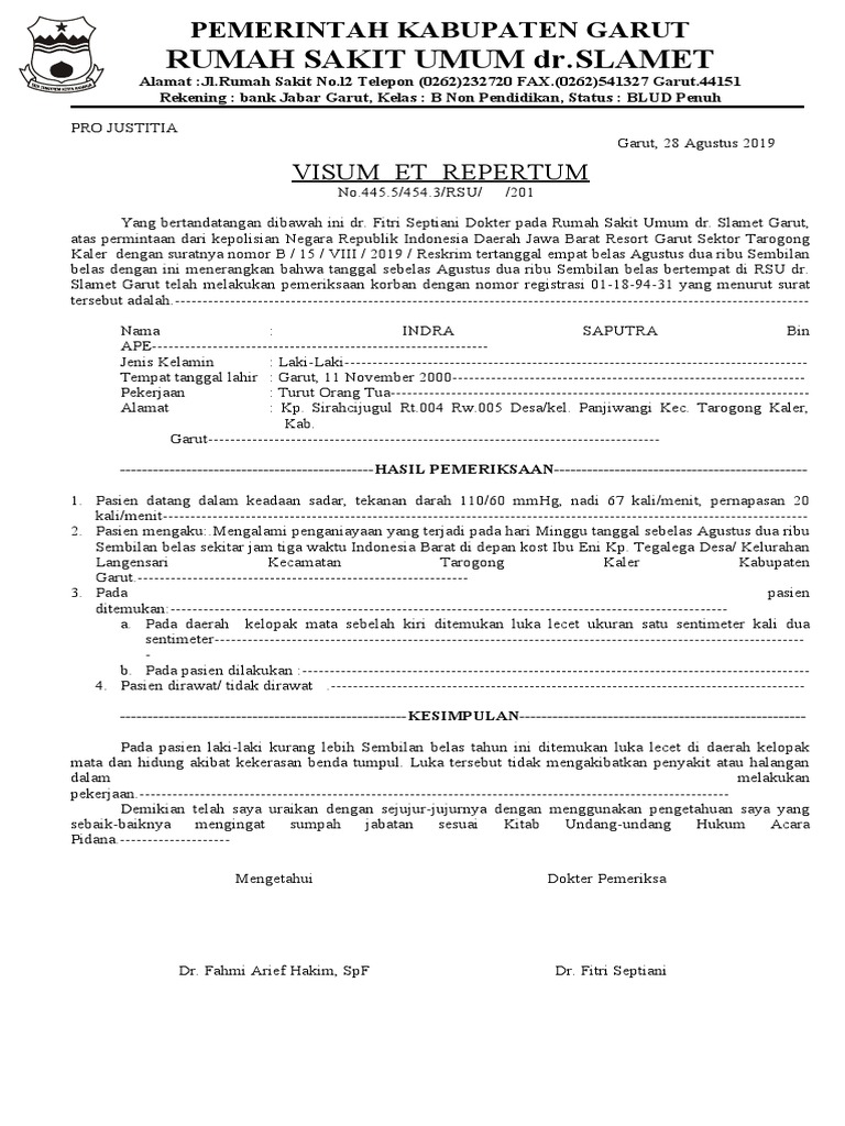 Contoh Surat Visum Kekerasan | PDF