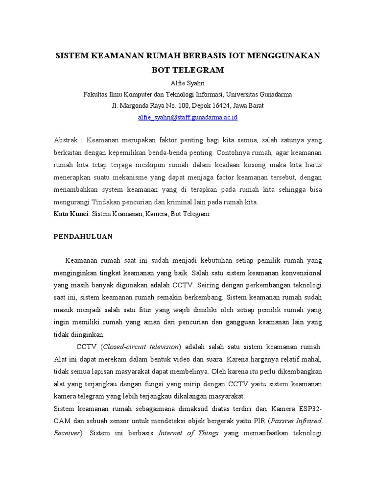 Sistem Keamanan Rumah Berbasis IoT Dan Bot Telegram | PDF | Komputer Sistem Keamanan Rumah Berbasis IoT Dan Bot Telegram | PDF | Komputer