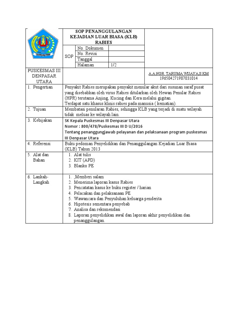 Sop KLB Rabies | PDF
