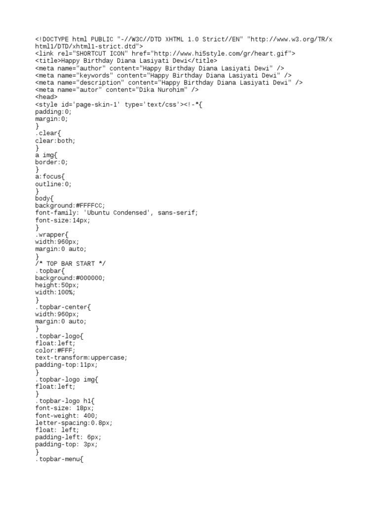 Script HTML Ucapan Ulang Tahun Buat Pacar | PDF