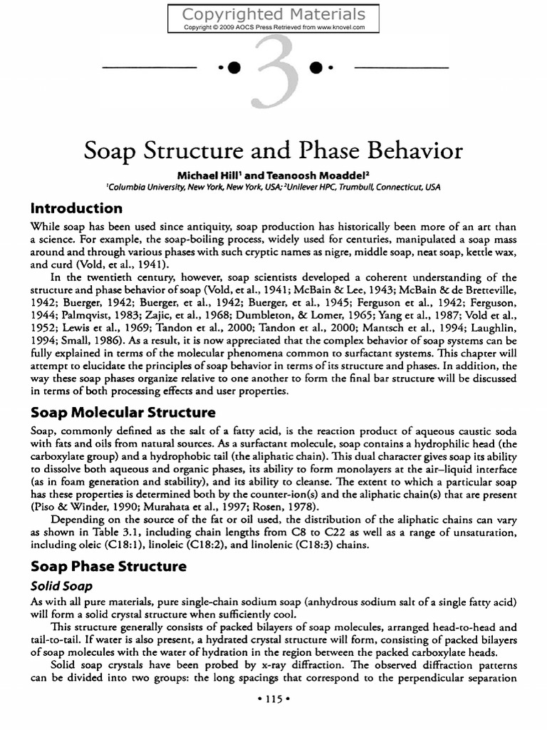 Soap Structure and Phase Behavior: Michael Hill' and Teanoosh Moaddel ...