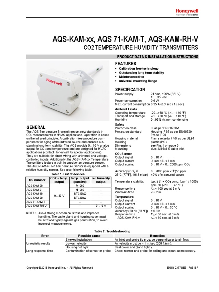 AQS-KAM-xx, AQS 71-KAM-T, AQS-KAM-RH-V: Co2 Temperature Humidity ...