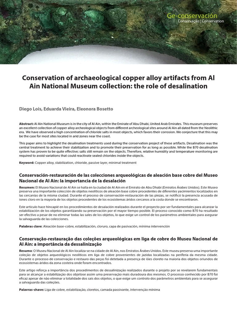 Conservation of Archaeological Copper Alloy Artifacts From Al Ain ...