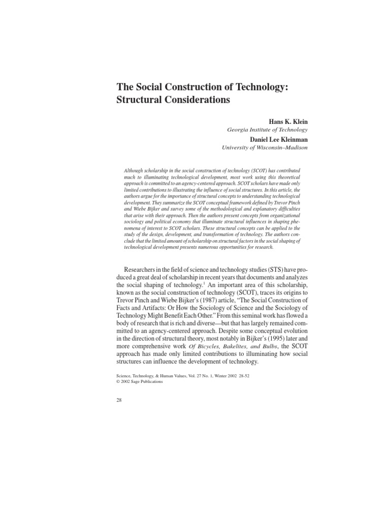 The Social Construction of Technology | PDF | Social Group | Social ...