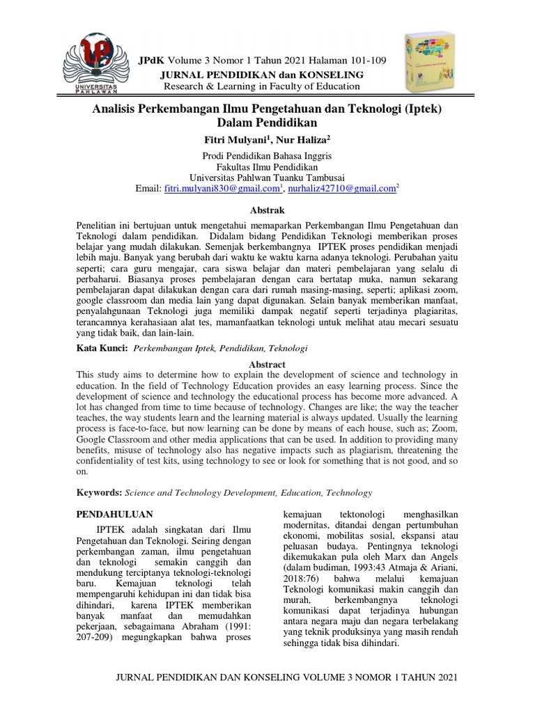Analisis Perkembangan Ilmu Pengetahuan Dan Teknologi (Iptek) Dalam Pendidikan | PDF