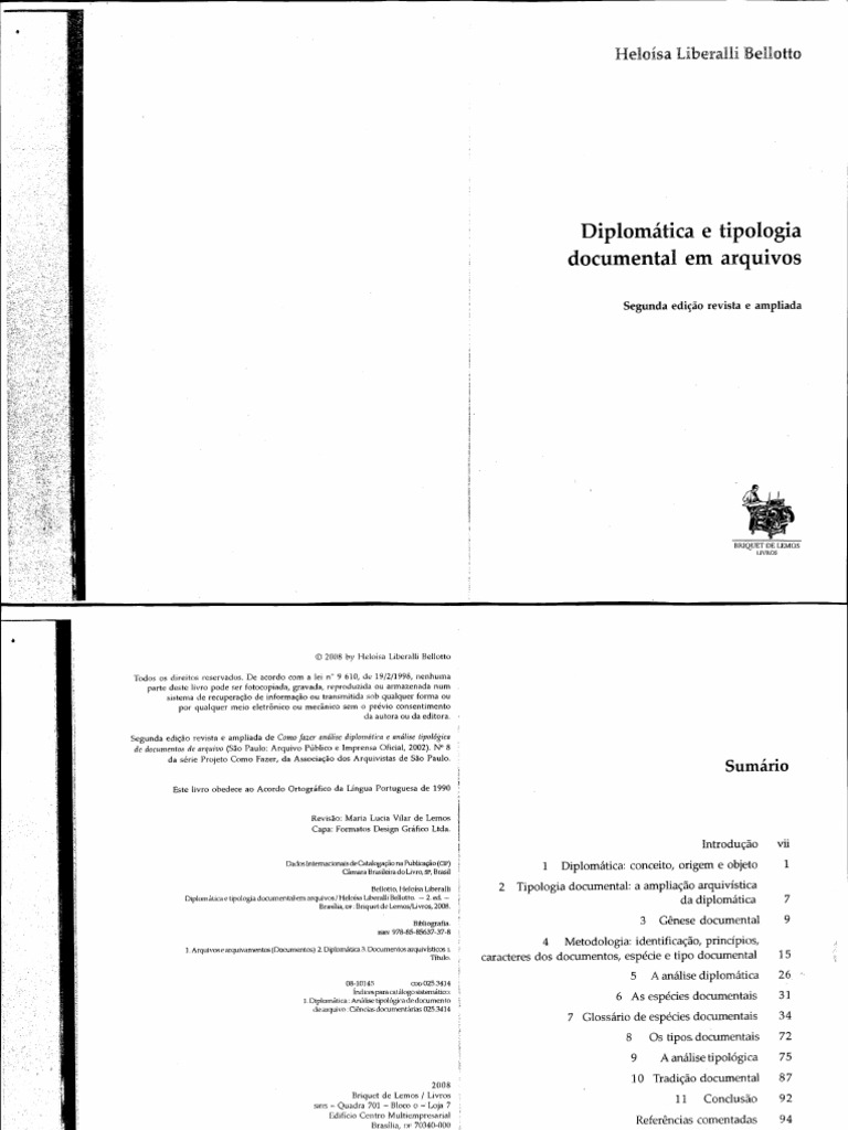 BELLOTTO, Heloísa Liberalli. Diplomática e Tipologia Documental em ...