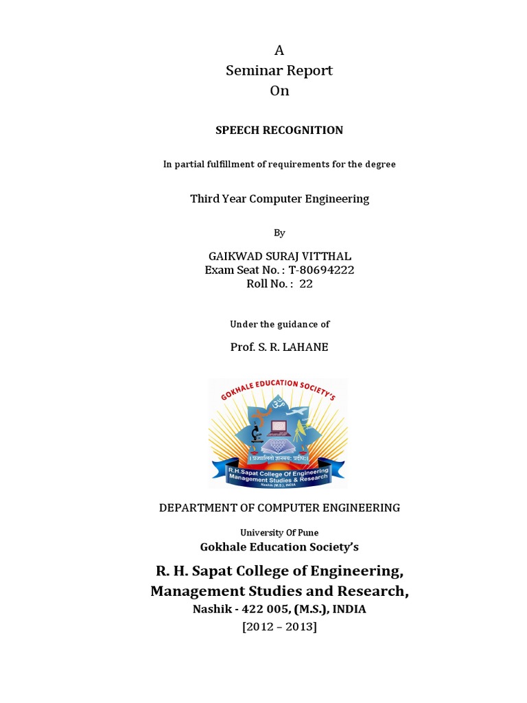 A Seminar Report On: R. H. Sapat College of Engineering, Management ...