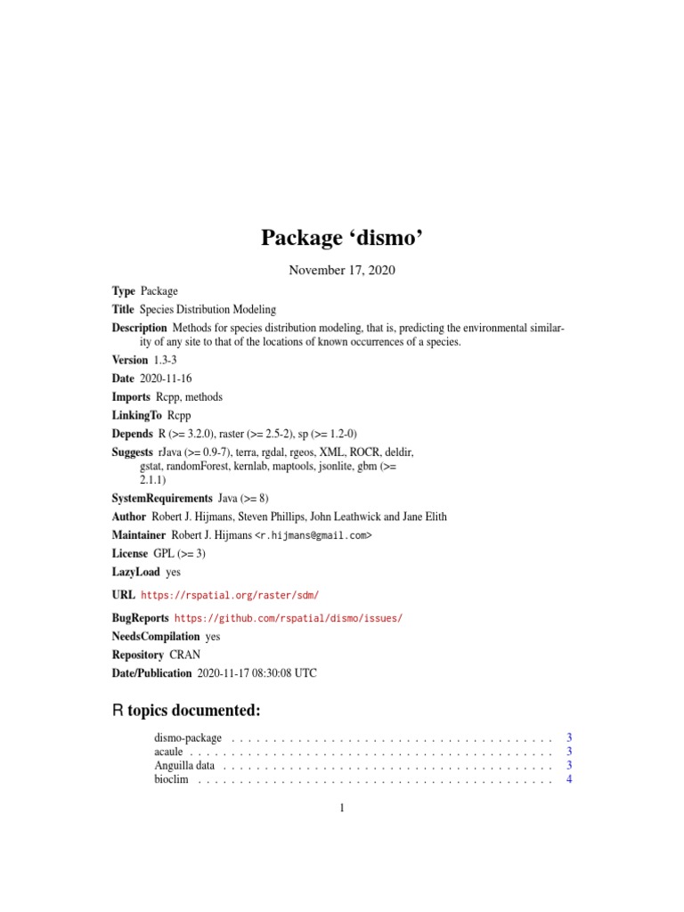 Package Dismo': R Topics Documented | PDF | Percentile | Receiver ...