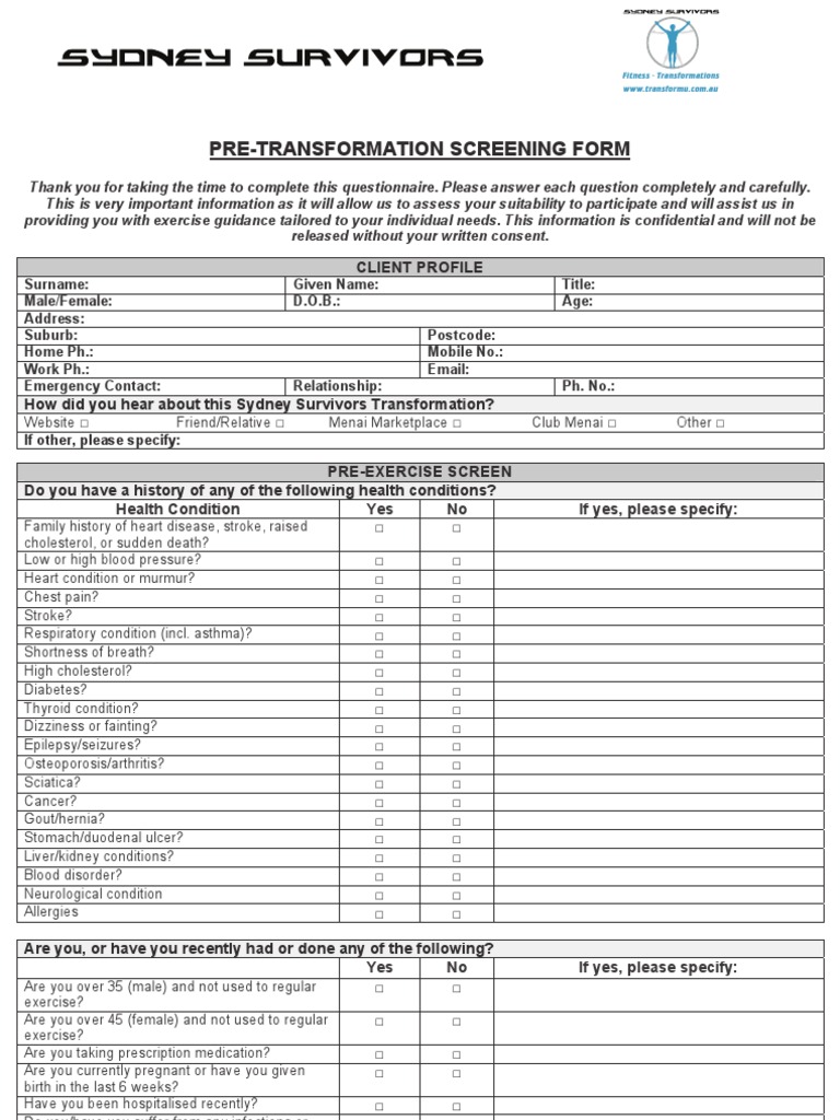 Client Screening Website Form | Indemnity | Medical Specialties