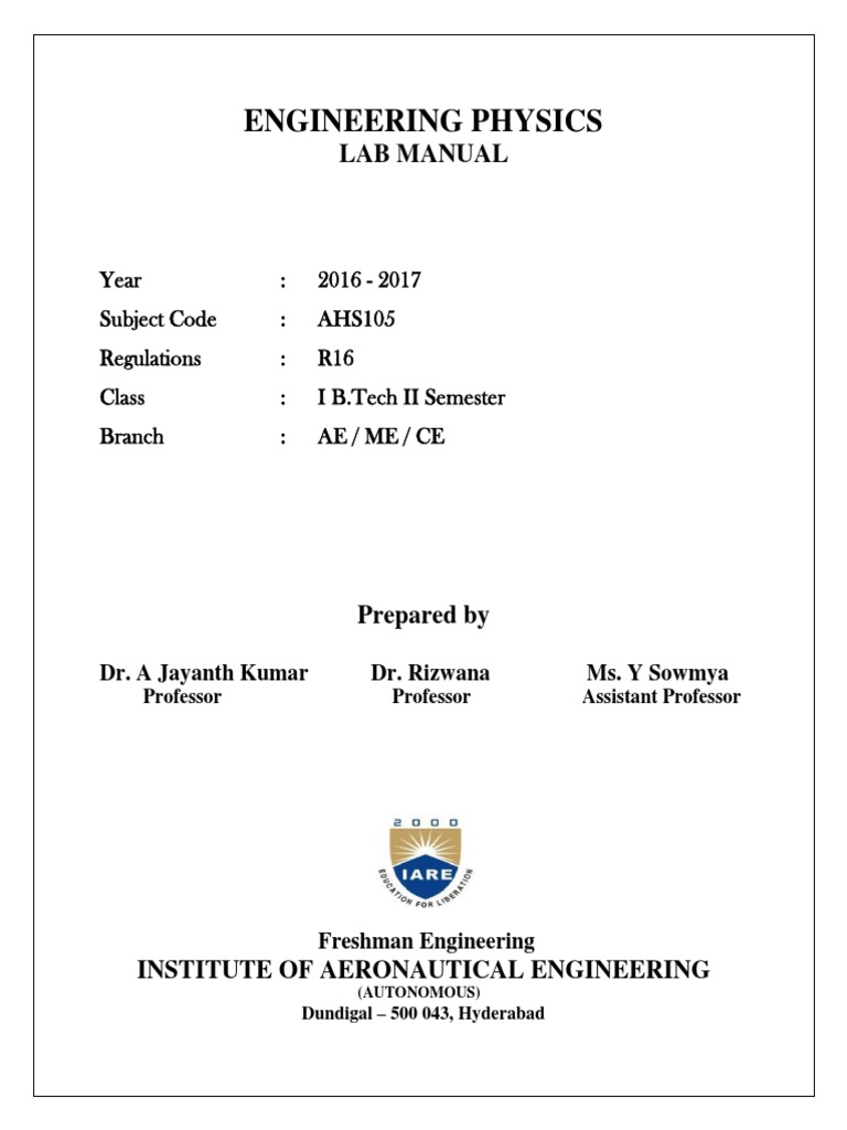 Engineering Physics Lab Manual-1 | PDF | Diffraction | Engineering