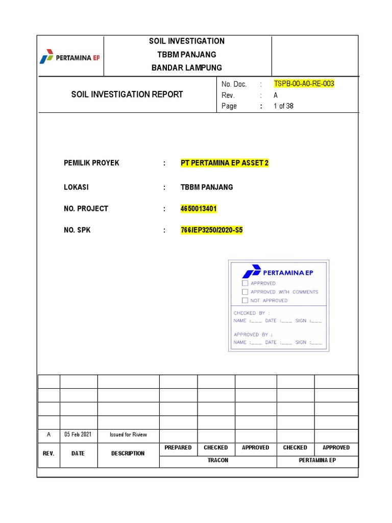 Laporan Soil Investigation Pertamina Panjang | PDF | Applied And Interdisciplinary Physics ...