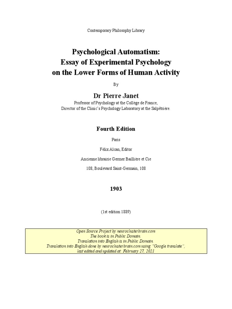 Psychological Automatism Explained | PDF | Hysteria | Mind
