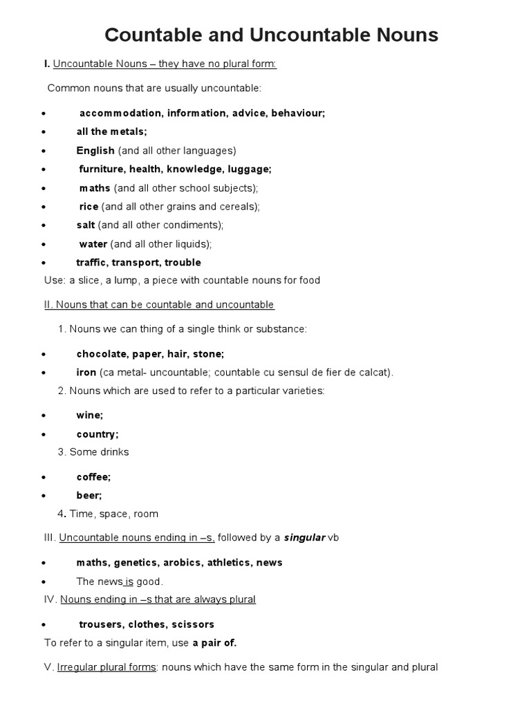 Countable and Uncountable Nouns | PDF | Noun | Plural