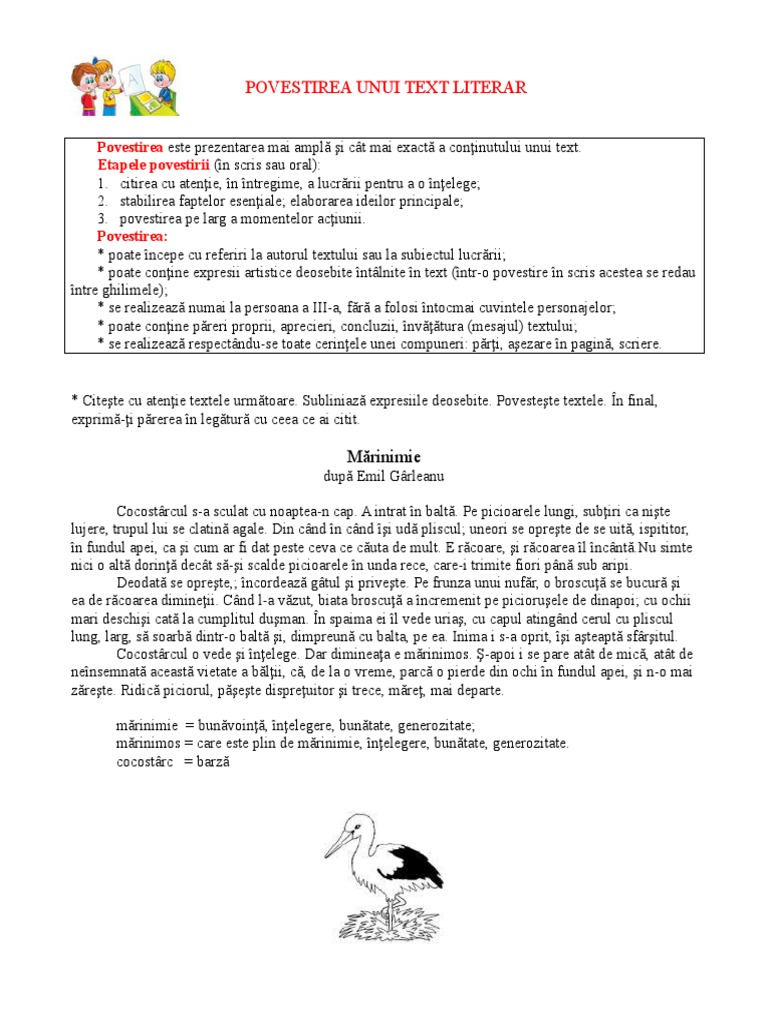 Suplimentar-Povestirea, Texte Pentru Povestire | PDF