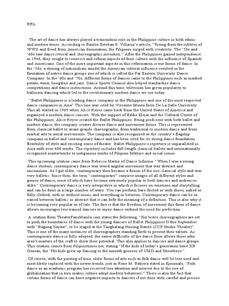 RRL Practical Research Draft | PDF | Dances | Ballet