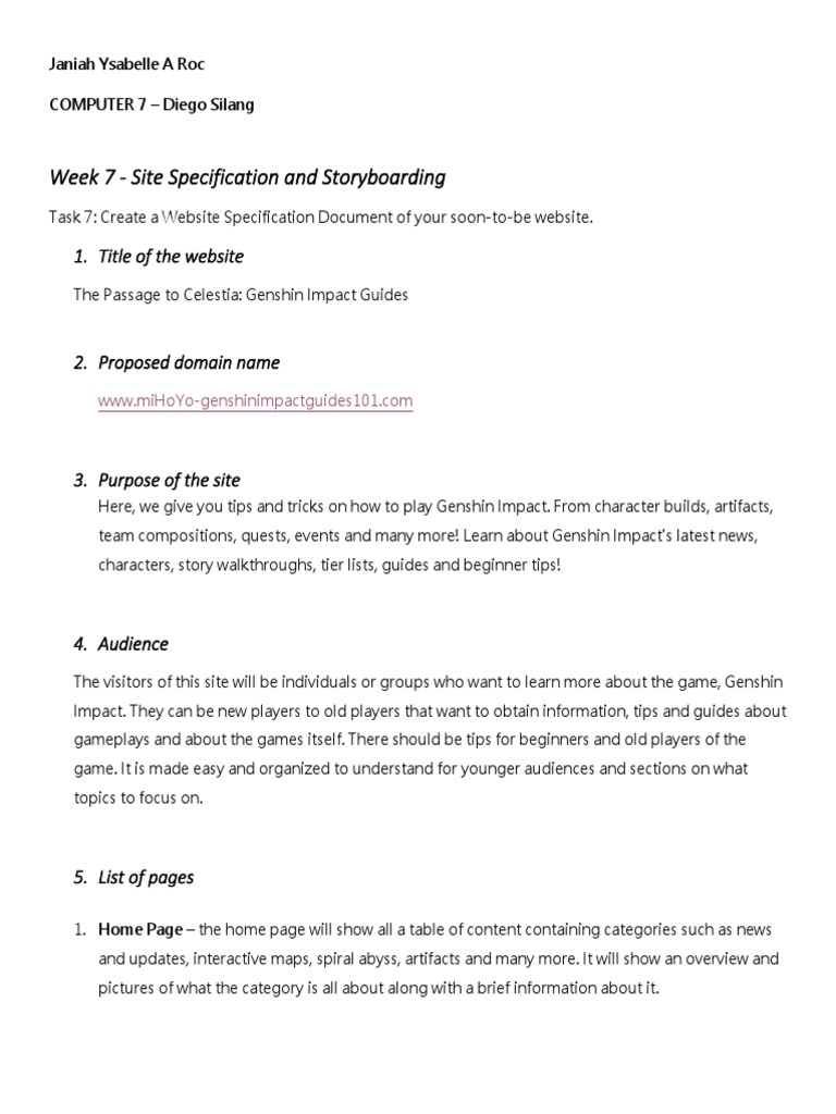 Site Specification and Storyboarding | PDF | Page Layout