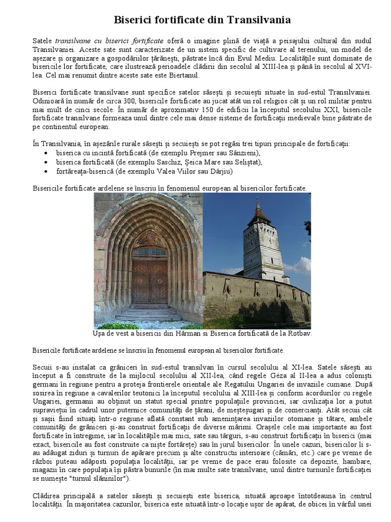 Biserici Fortificate Din Transilvania | PDF