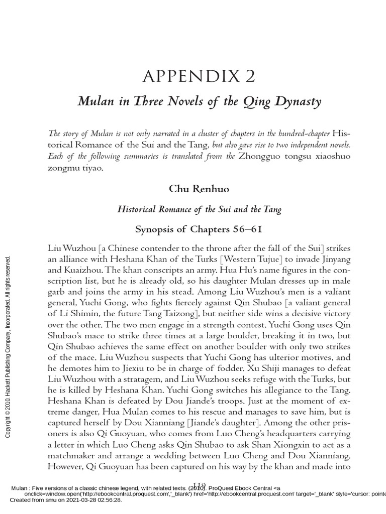 Mulan Five Versions of A Classic Chinese Legend, W... - (Appendices ...